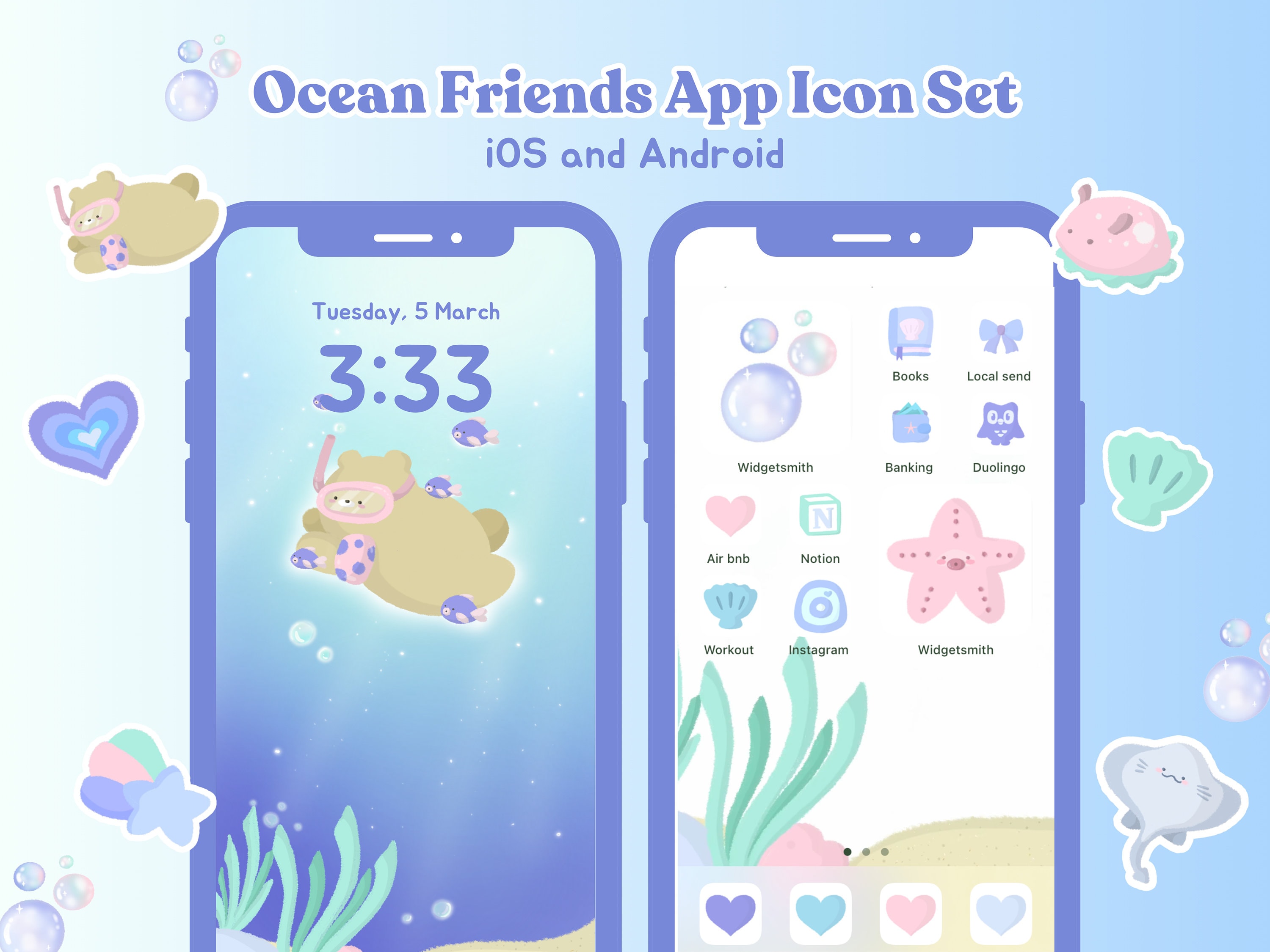 Ocean Friends App Icon Pack | Home Screen Set up | Kawaii App Icons ...