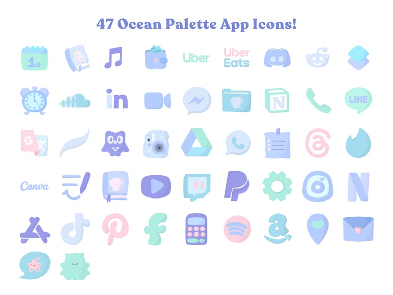 Ocean Friends App Icon Pack | Home Screen Set up | Kawaii App Icons ...