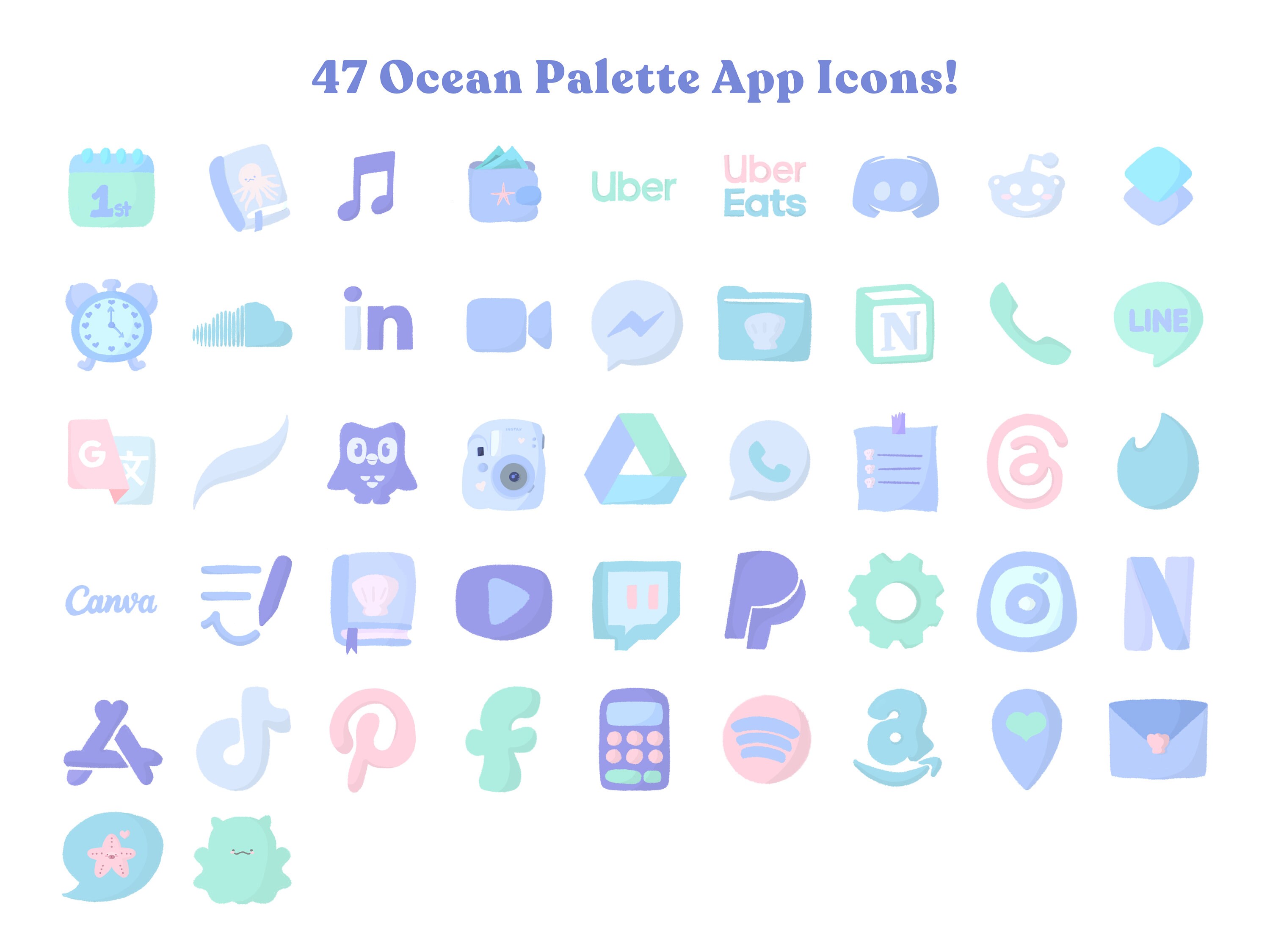 Ocean Friends App Icon Pack | Home Screen Set up | Kawaii App Icons ...