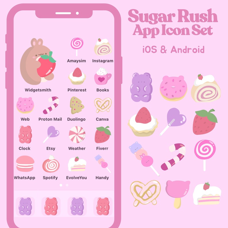 Sugar Rush App Icon Set | App Icons | Ios16 | Kawaii App Icons | Cute ...