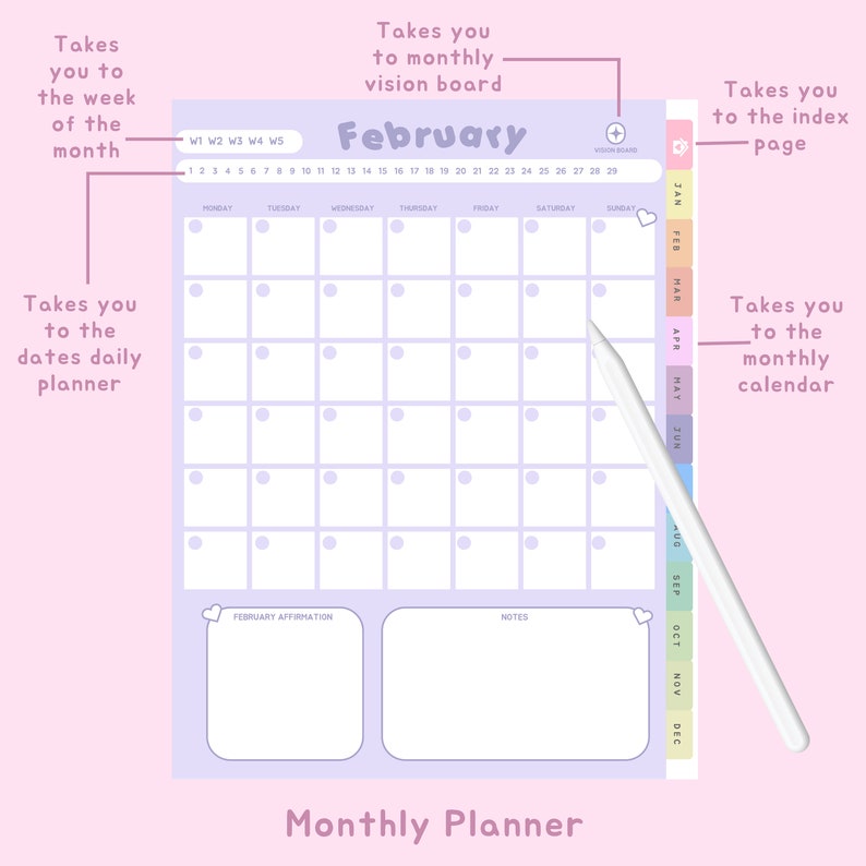 Pastel Digital Planner Undated Digital Planner Cute - Etsy