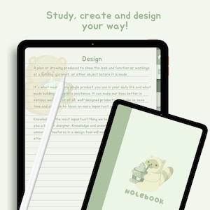Matcha Digital Notebook Kawaii Digital Notebook Green Digital Notebook ...