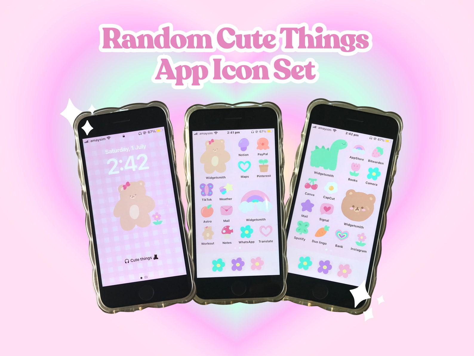 Random Cute Things App Icon Set | Cute App Icons | Home Screen | Kawaii ...