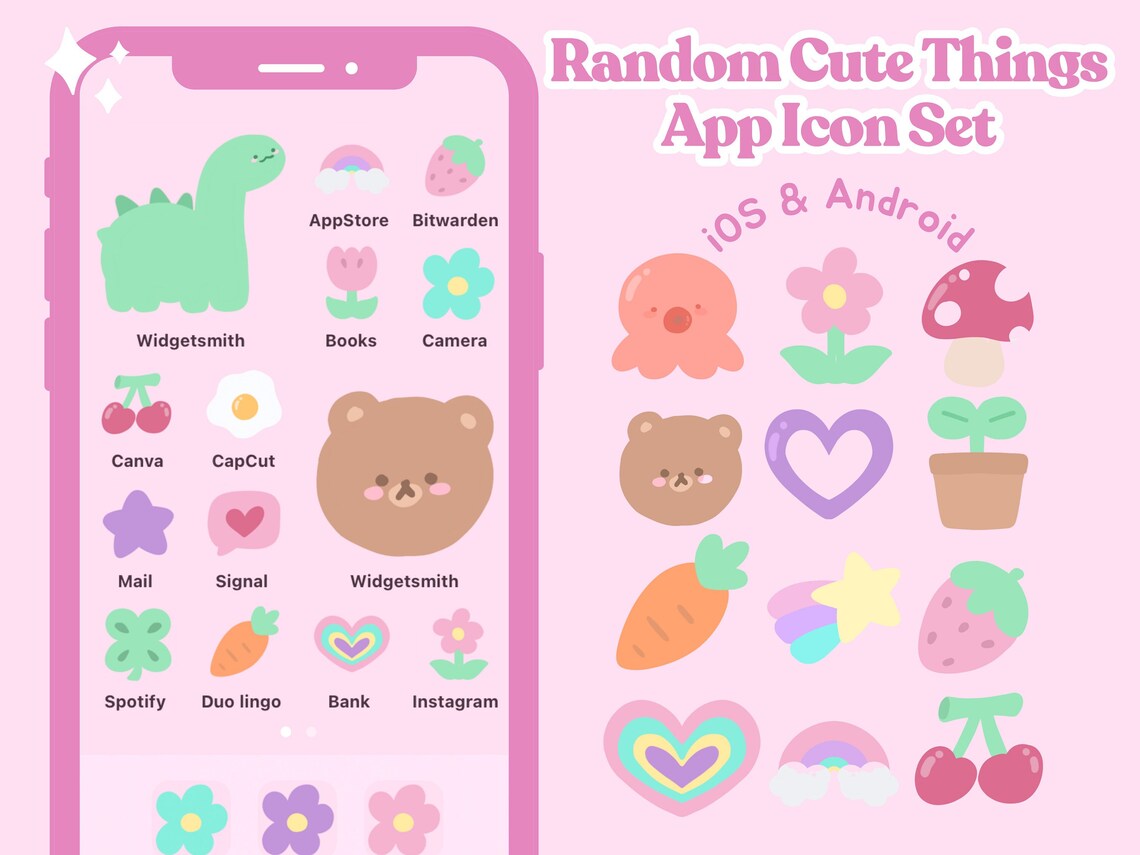 Random Cute Things App Icon Set | Cute App Icons | Home Screen | Kawaii ...