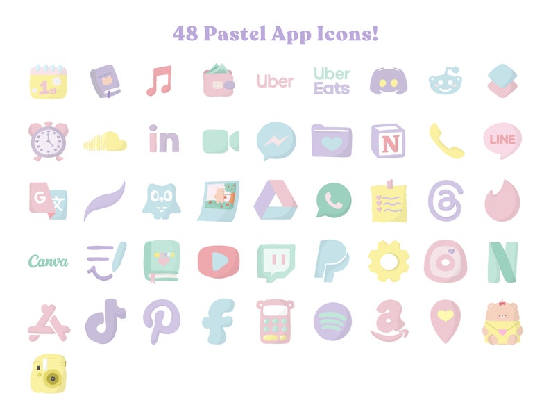 Cute Pastel App Icons Home Screen Set up Kawaii App Icon Pack Cute App ...