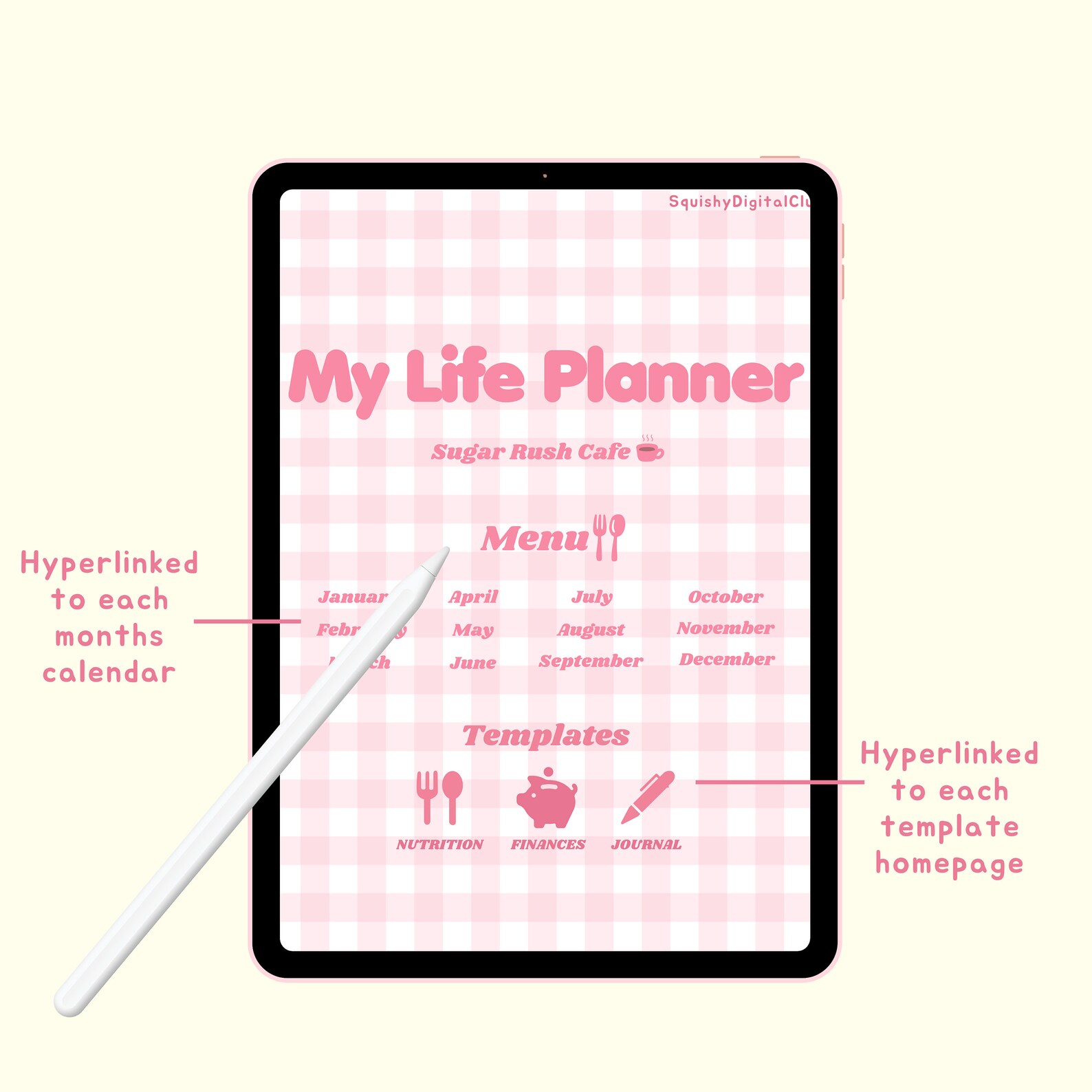 Pink Cafe Digital Planner: Kawaii Hyperlinked Life Planner (PDF) - Etsy