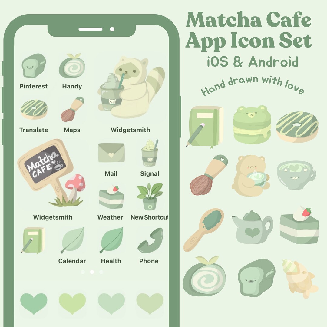 Matcha Cafe App Icon Set | Ios 16 | Cute App Icons | Green Aesthetic | Kawaii App Icons - Etsy