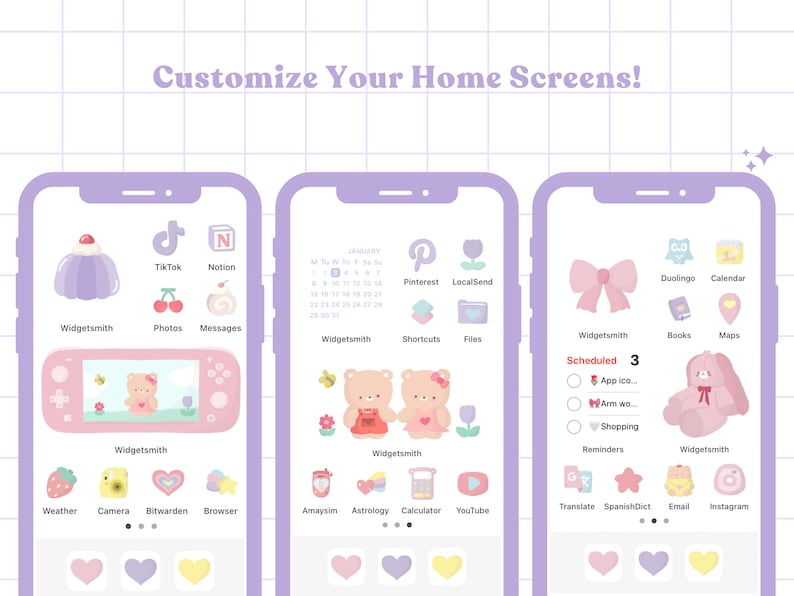 Cute Pastel App Icons Home Screen Set up Kawaii App Icon Pack Cute App ...