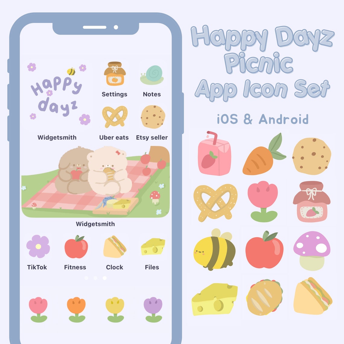 Happy Dayz Picnic App Icon Set Ios 16 Cute App Icons - Etsy