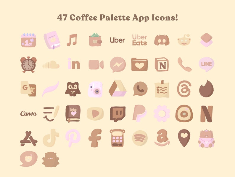 Cute App Icons Coffee App Icons Home Screen Set up Kawaii App Icon Pack ...