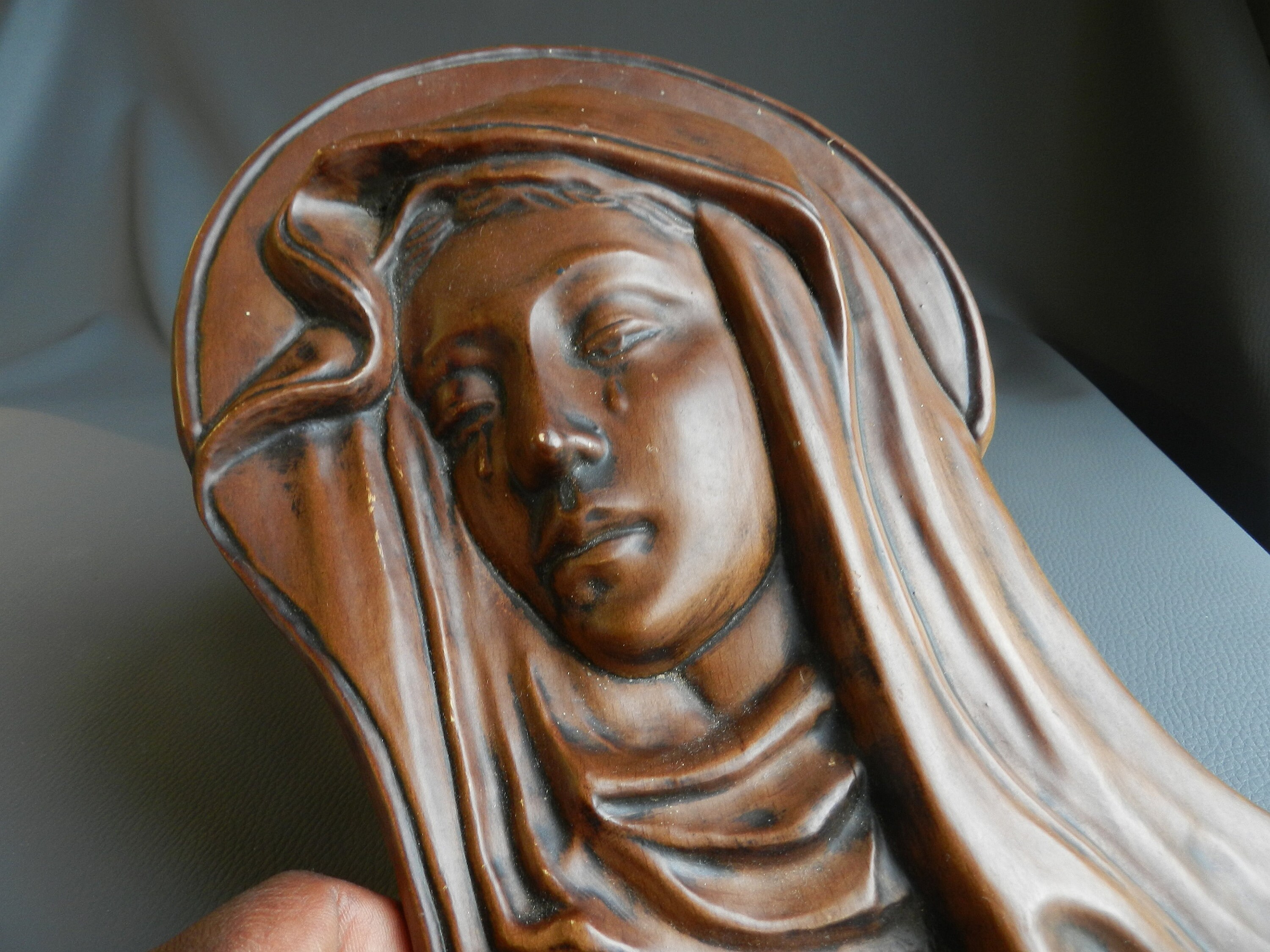 Virgin Mary in Tears Wood Statue, Antic Pieta Veiled Madonna in Tears ...