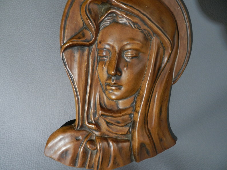 Virgin Mary in Tears Wood Statue, Antic Pieta Veiled Madonna in Tears ...