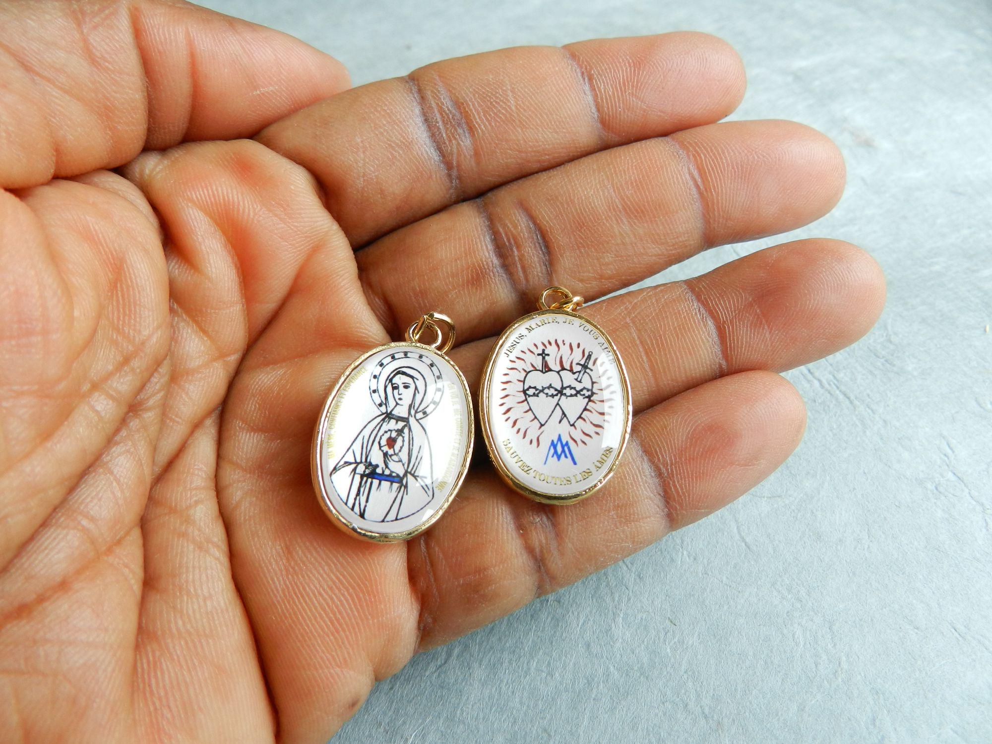 Scapular Medal Heart of Mary and Precious Blood and Holy Face of Jesus ...