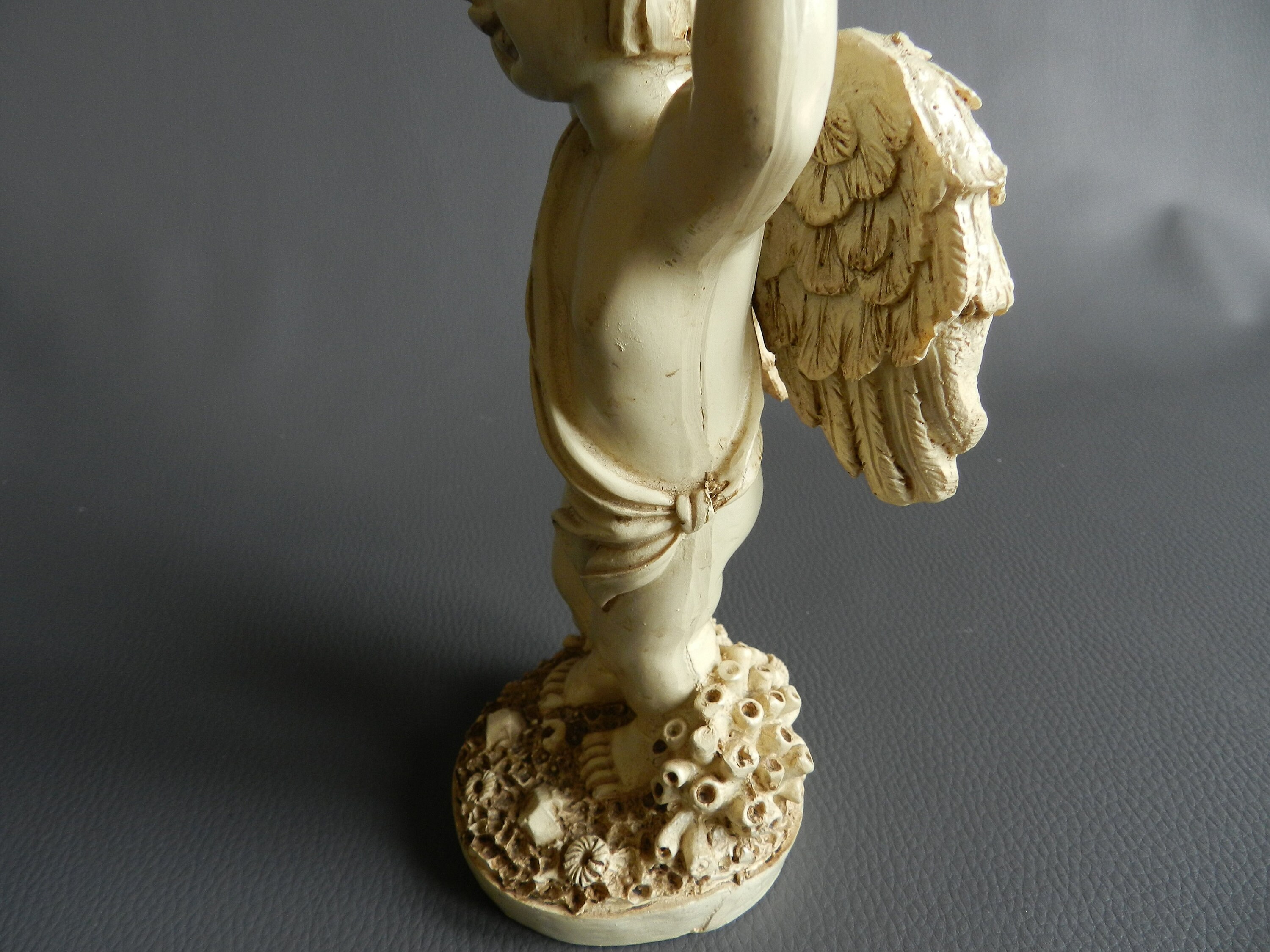 Angel and Bowl on the Head in Beige Plaster 9.4 Inch, Decorative Cherub ...