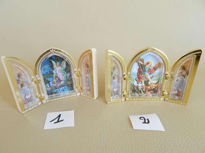 Triptych Image of Catholic Saint With Angel, Triptych Saint Michael ...