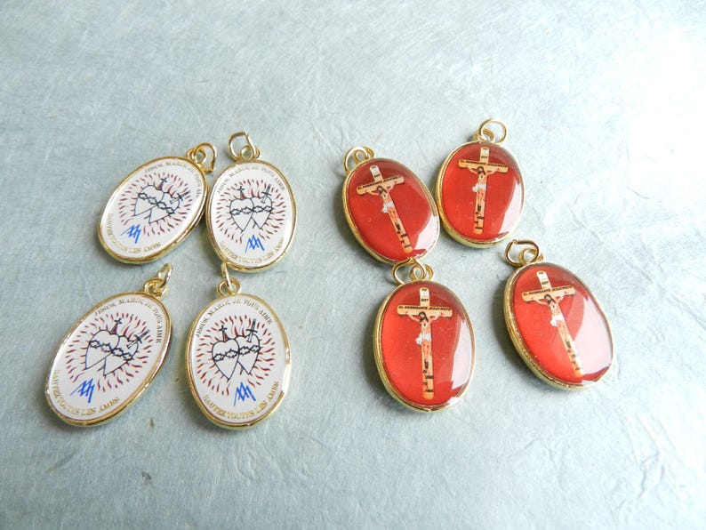 Scapular Medal Heart of Mary and Precious Blood and Holy Face of Jesus ...