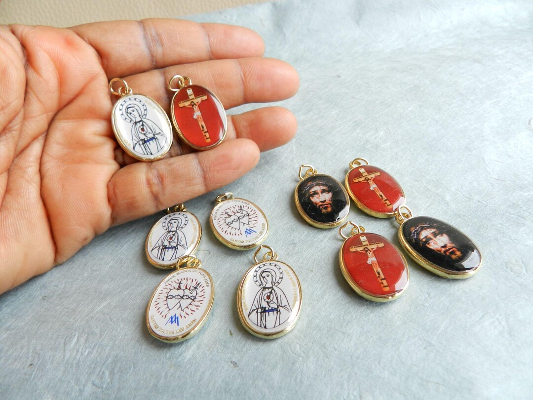 Scapular Medal Heart of Mary and Precious Blood and Holy Face of Jesus ...