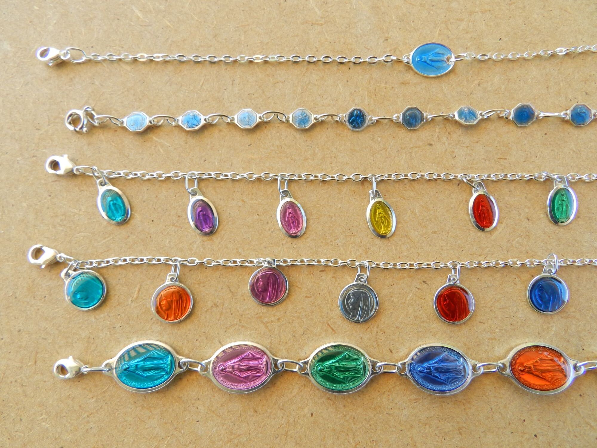 Bright Color Enamel Madonna Miraculous Medal Bracelet, Protection ...