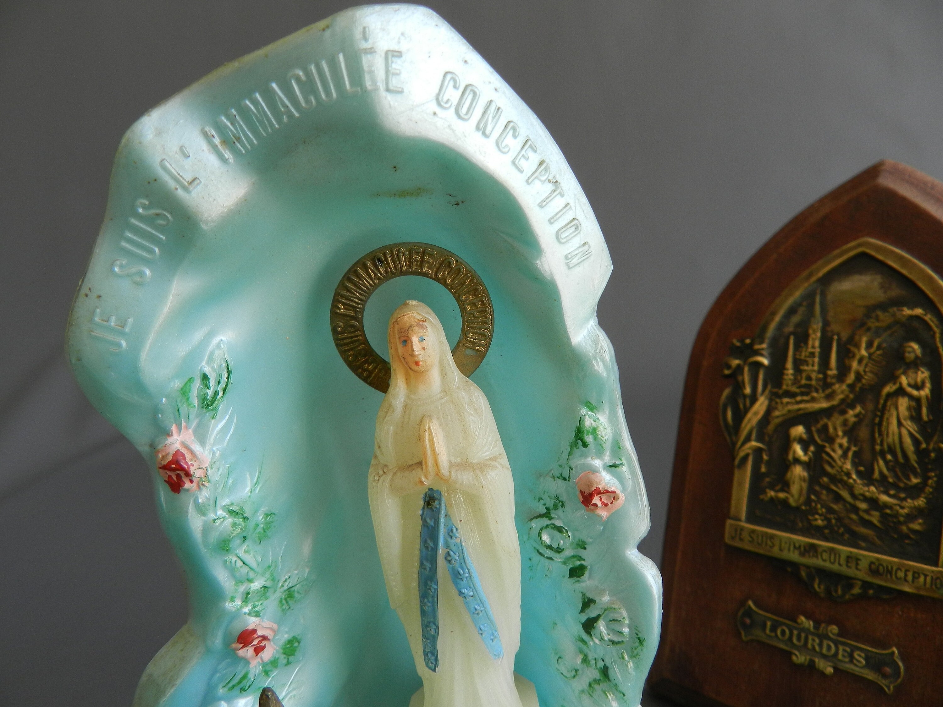 Music Box Grotto Lourdes Massabielle, Madonna of Lourdes Tripod Frame ...