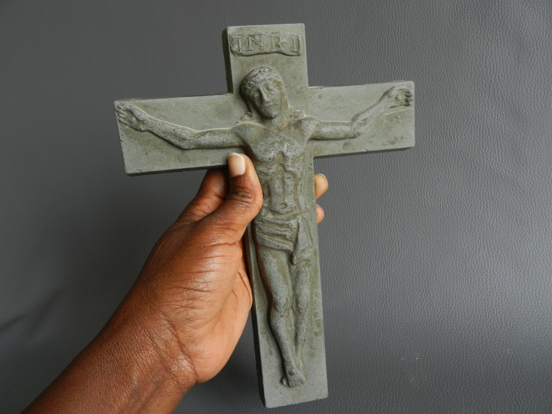Rare Green Enamel Wall Crucifix for Hanging, Christ on Terracotta Cross ...