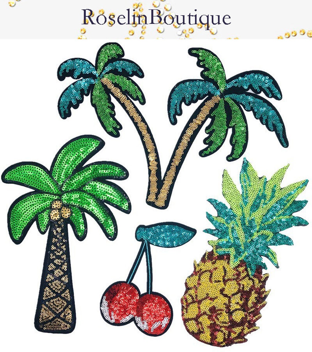 Summer Sequin Patches, Palm Tree Patch, Cherry Patch, Pineapple Sequin ...