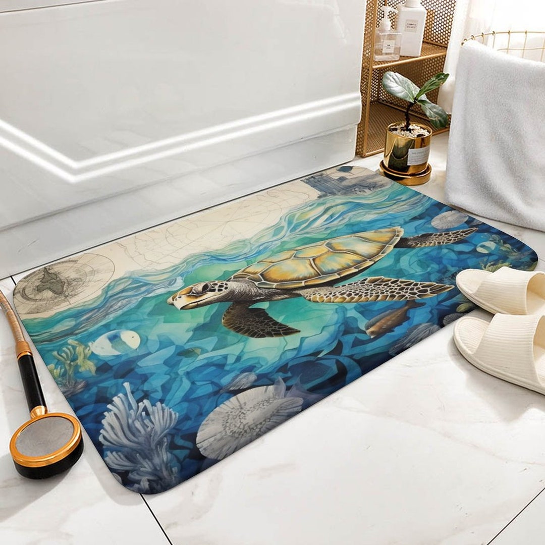 Seashell Bath Mat Funny Sea Turtle Shower Mat Beach Animal - Etsy