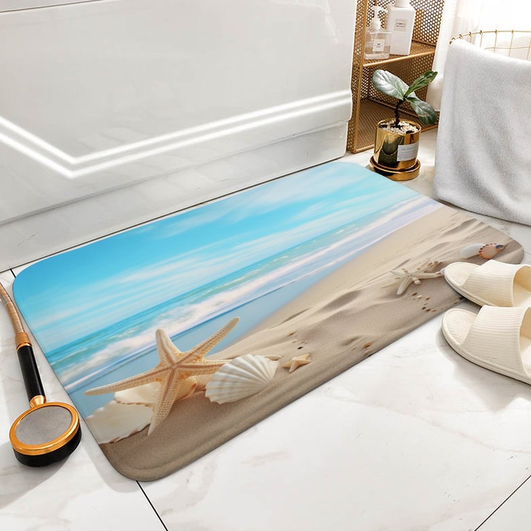 Seashell Bath Mat, Jellyfish Shower Mat, Beach Floor Mats, Indoor ...
