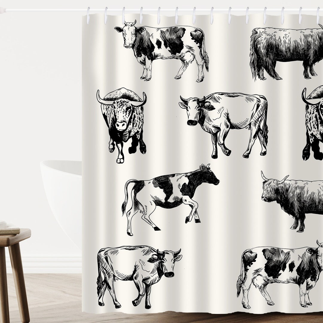 Cow Shower Curtain, Western Shower Curtain, Cows Ilustration, Western ...