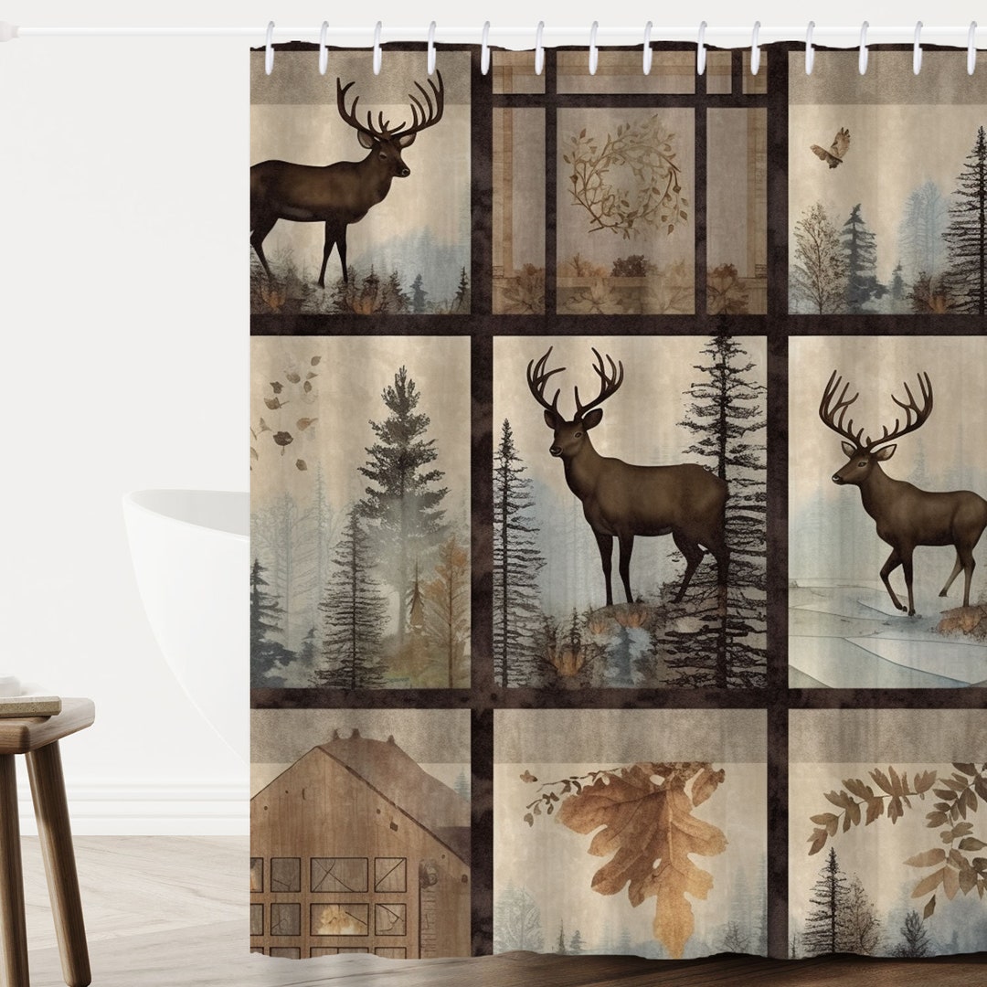 Forest Shower Curtain, Rustic Shower Curtain, Elk Shower Curtain ...