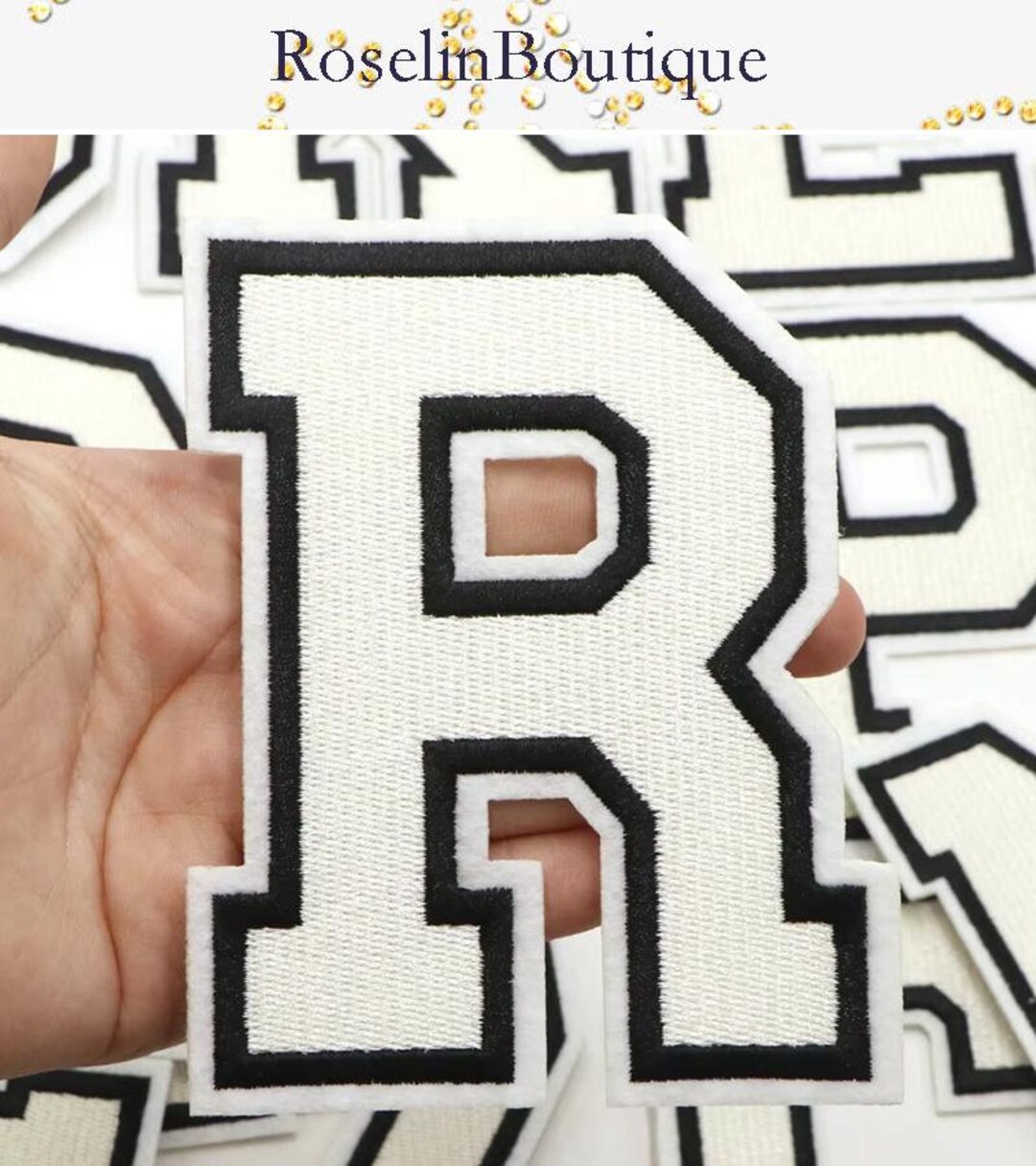 4.4 Inch White Embroidered Letter Patches With Black Border, Letter ...