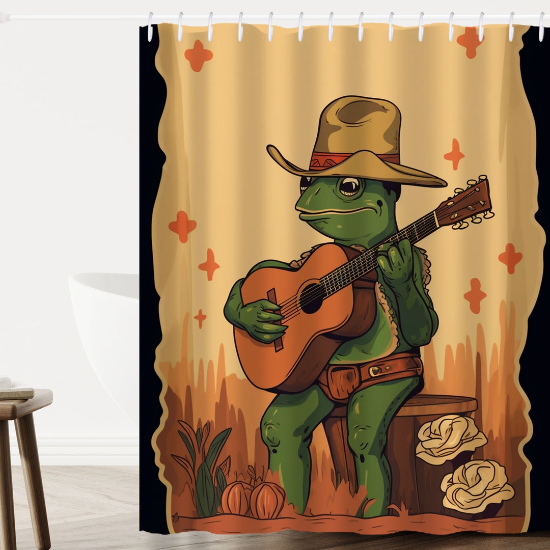 Cowboy Frog Shower Curtain, Funny Frog Shower Curtain, Groovy Shower ...