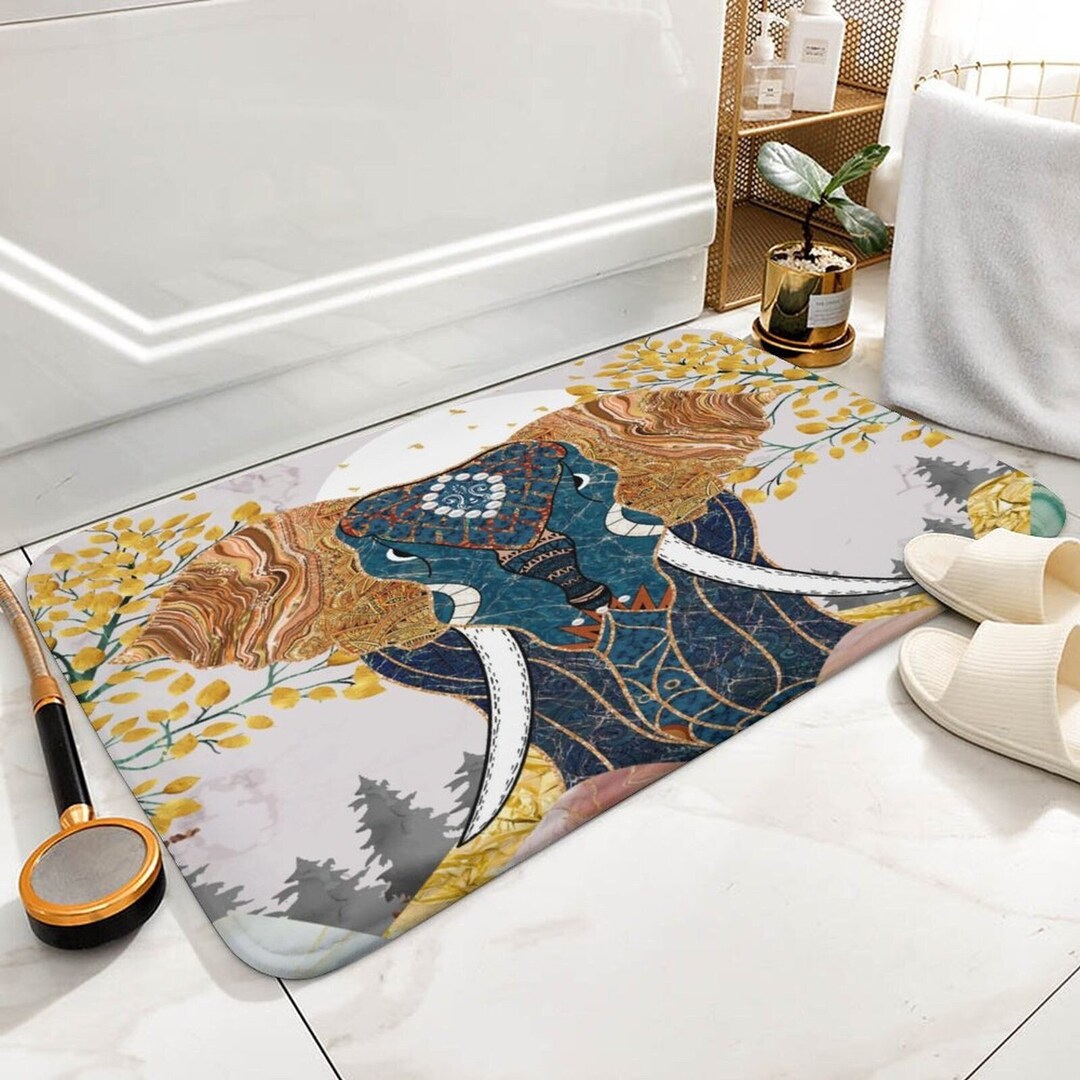 Boho Elephant Bath Mat, Trippy Forest Bathroom Mat, Aztec Floor Mats ...