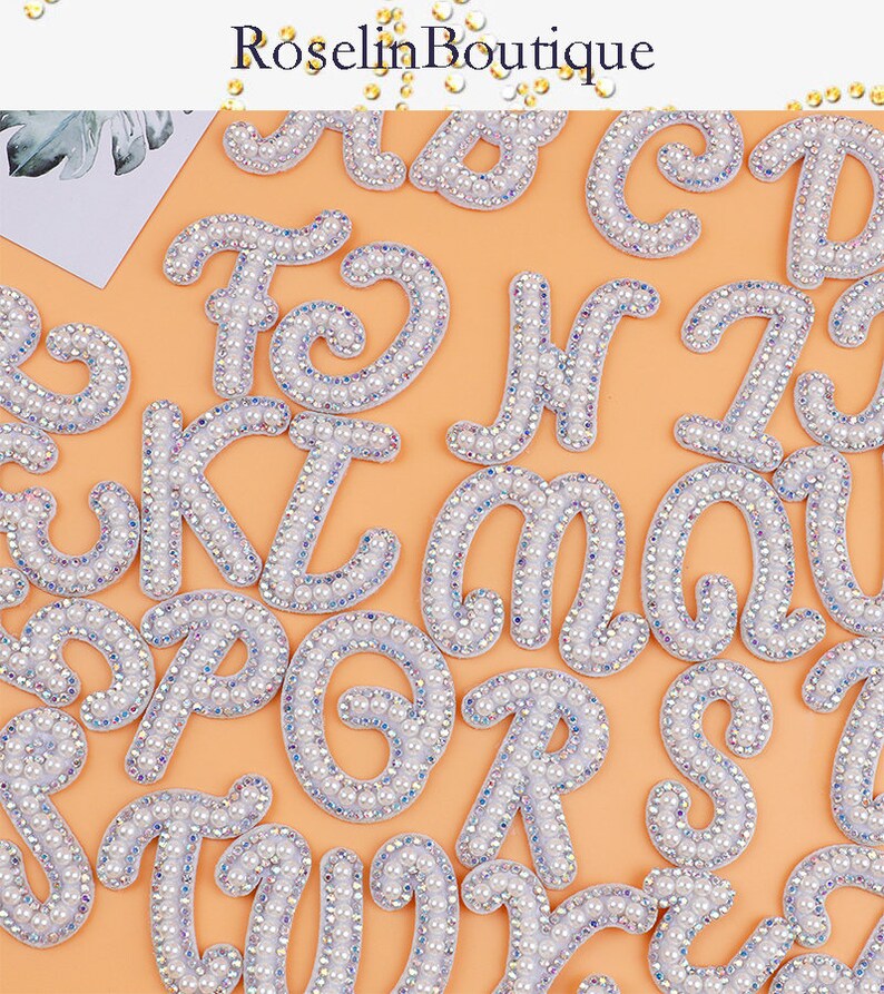 1.7 Inch White Letter Patches Set, Glitter Letter Patches A-Z, Beaded ...