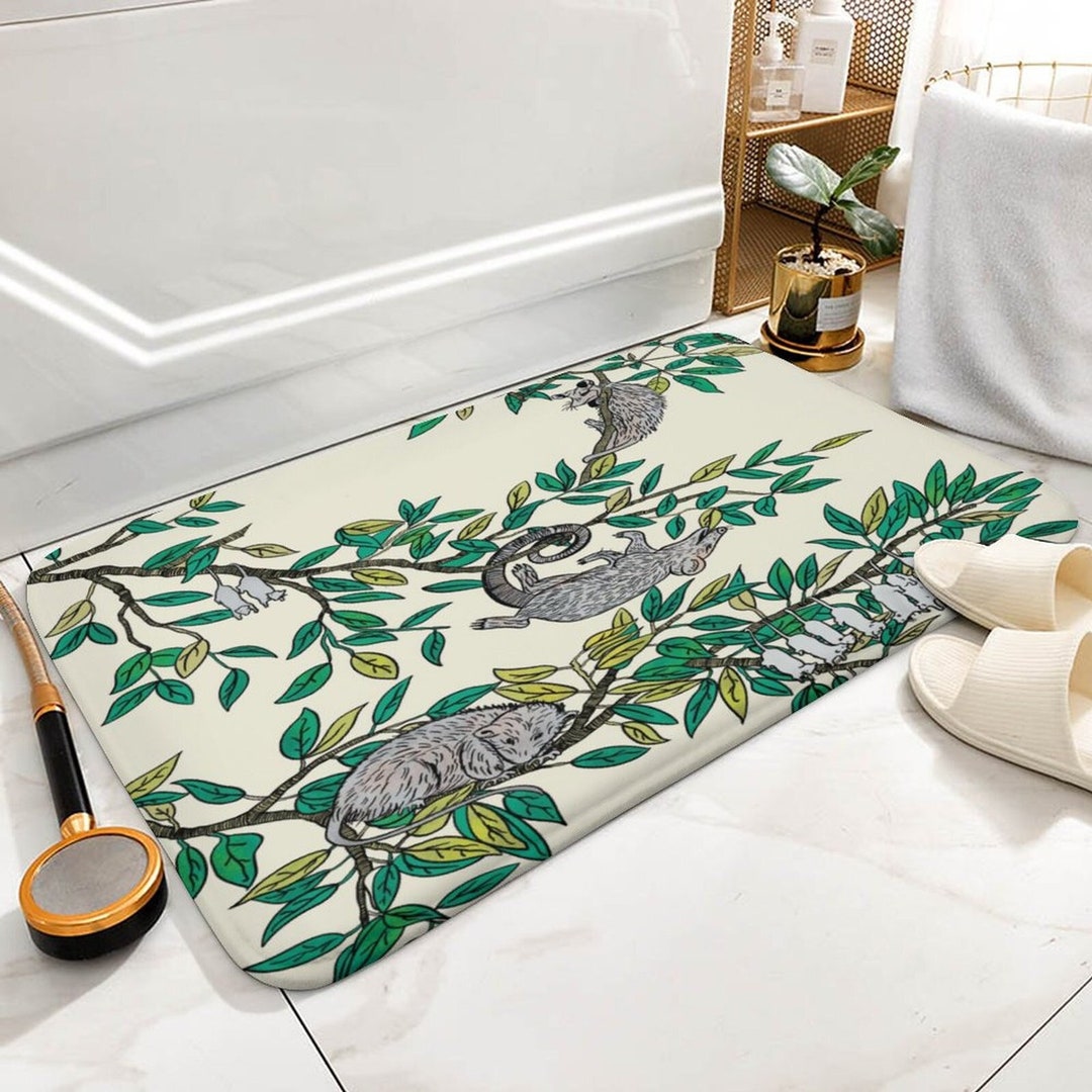 Opossum Bath Mat, Botanical Shower Mat, Bathroom Mat, Floor Mats ...