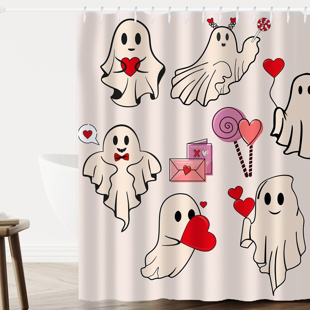 Heart Ghost Shower Curtain, Ghost Shower Curtain, Funny Shower Curtain ...
