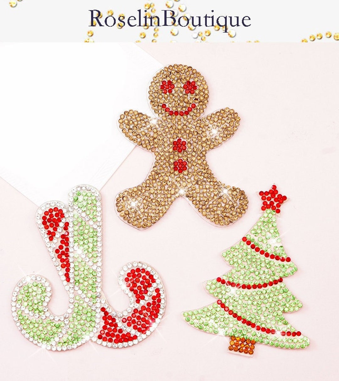2pcs Christmas Rhinestone Patches, Christmas Tree, Gingerbread Man ...