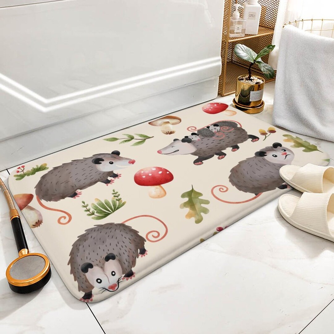 Opossum Bath Mat Mushroom Forest Shower Mat Floral Bathroom - Etsy
