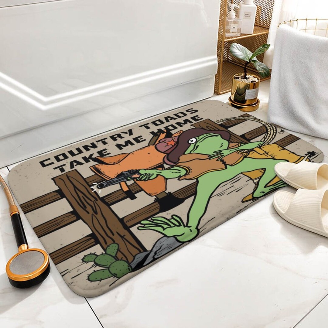 Cowboy Frogs Bath Mat, Funny Frog Shower Mat, Western Bathroom Mat ...