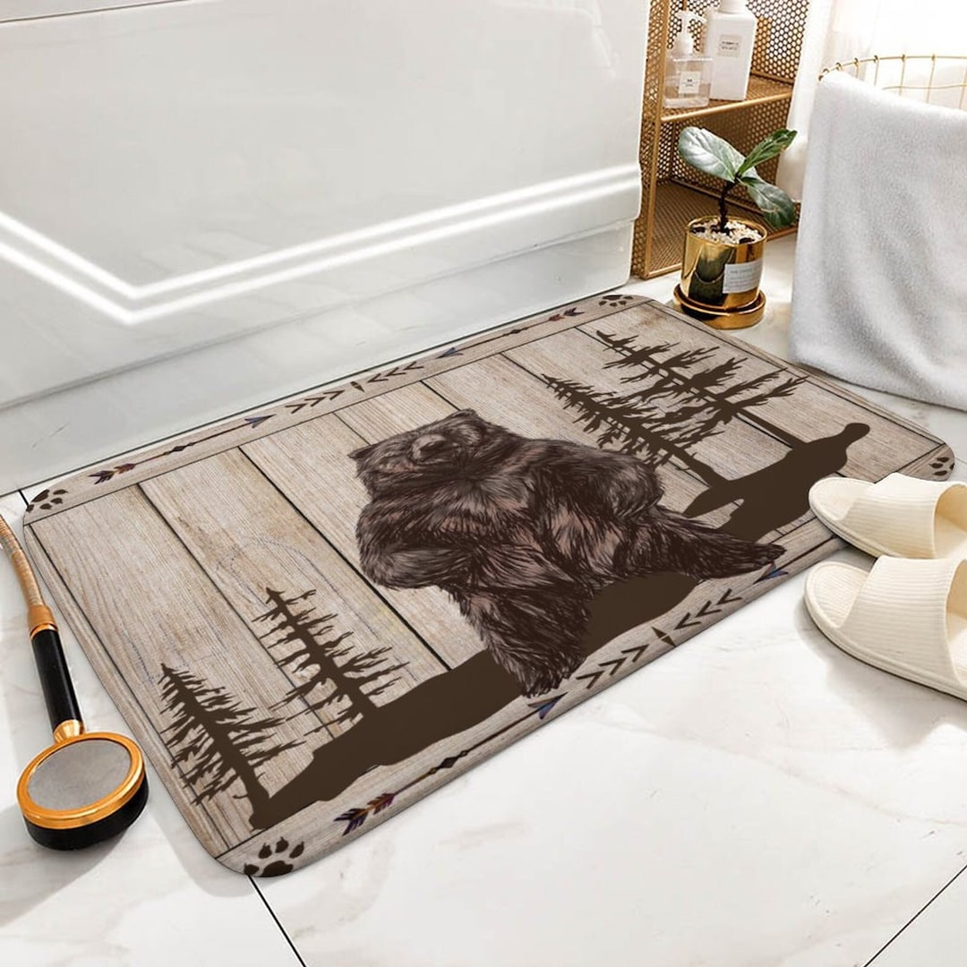 Brown Bear Forest Bath Mat, Rustic Cabin Bathroom Mat, Floor Mats ...