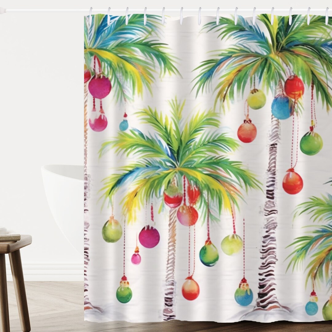 Palm Tree Shower Curtain, Christmas Shower Curtain, Watercolor Shower ...