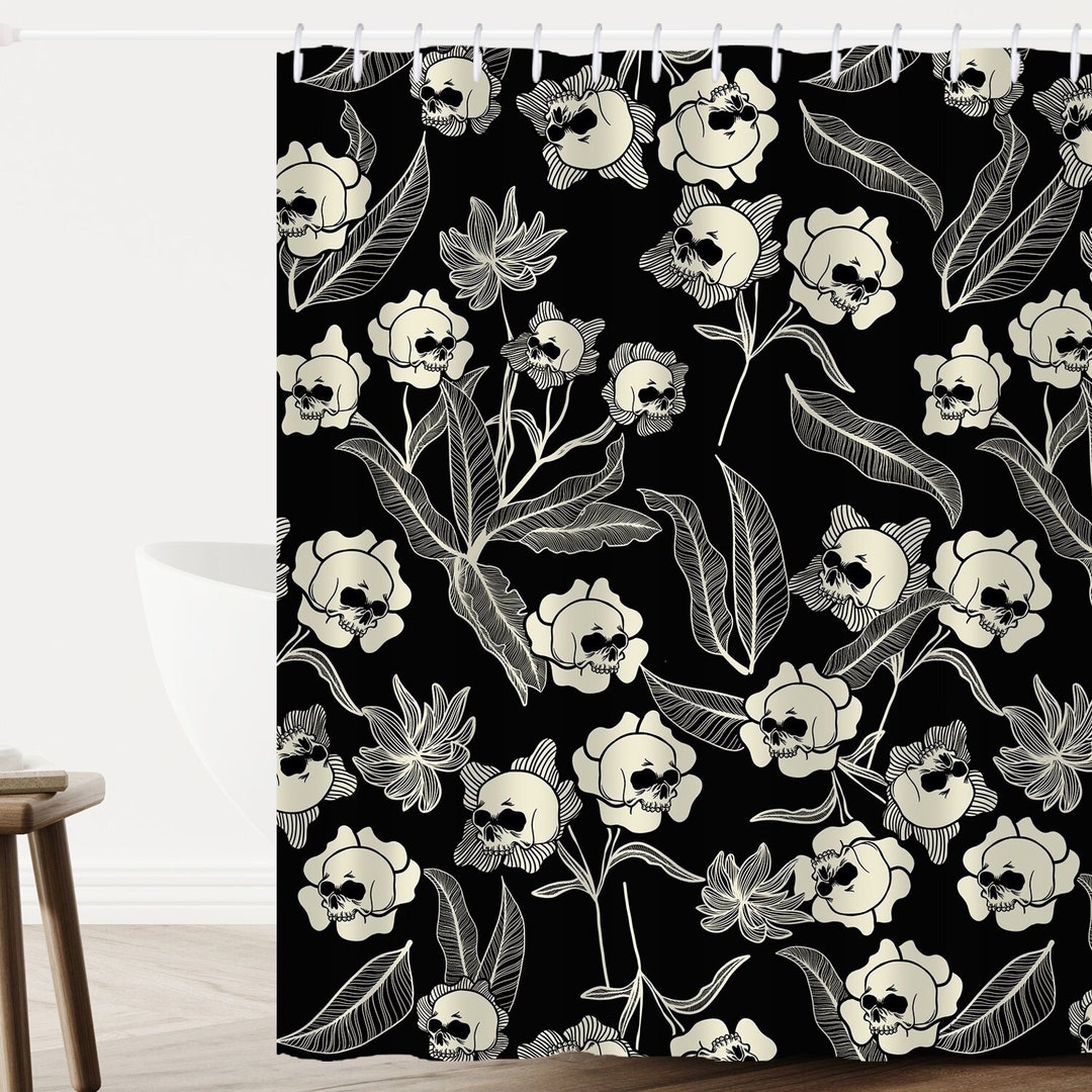 Gothic Shower Curtain, Skull Shower Curtain, Witchy Botanical Shower ...