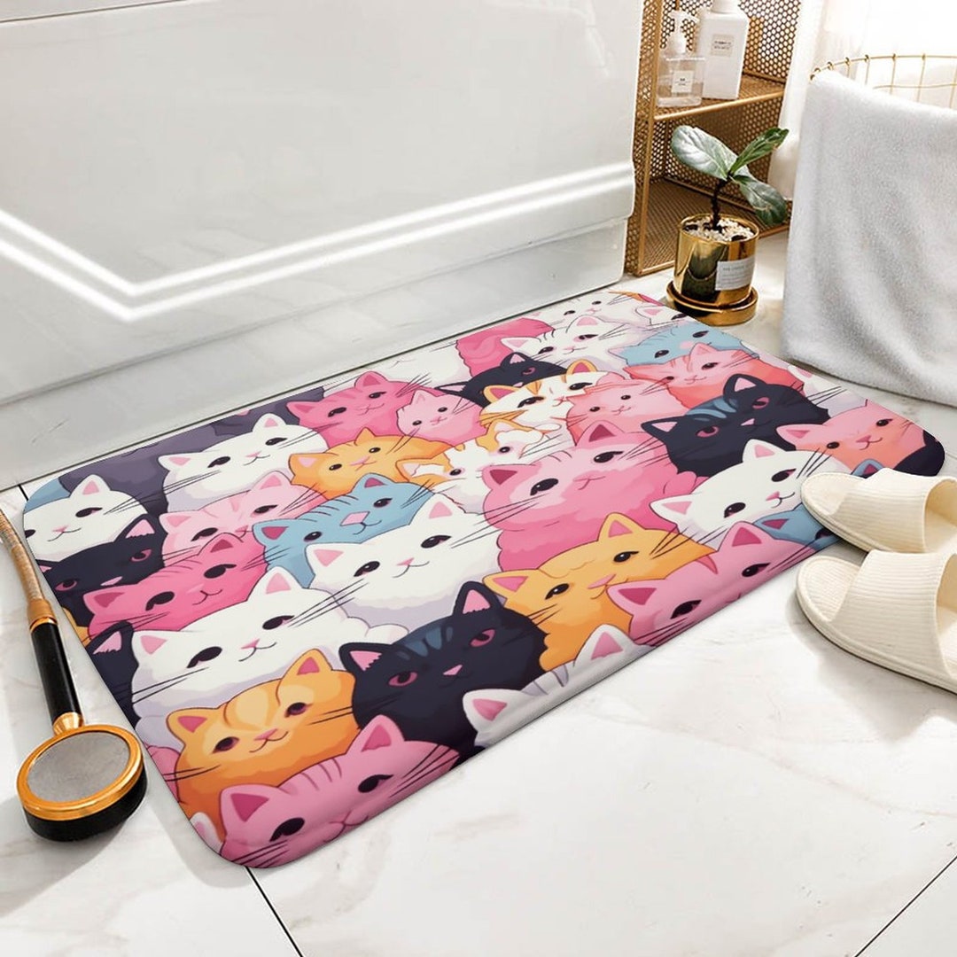 Cute Cats Bath Mat, Funny Cat Shower Mat, Bathroom Mat, Floor Mats ...