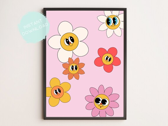 Retro Flowers Instant Download Printable Wall Art - Etsy