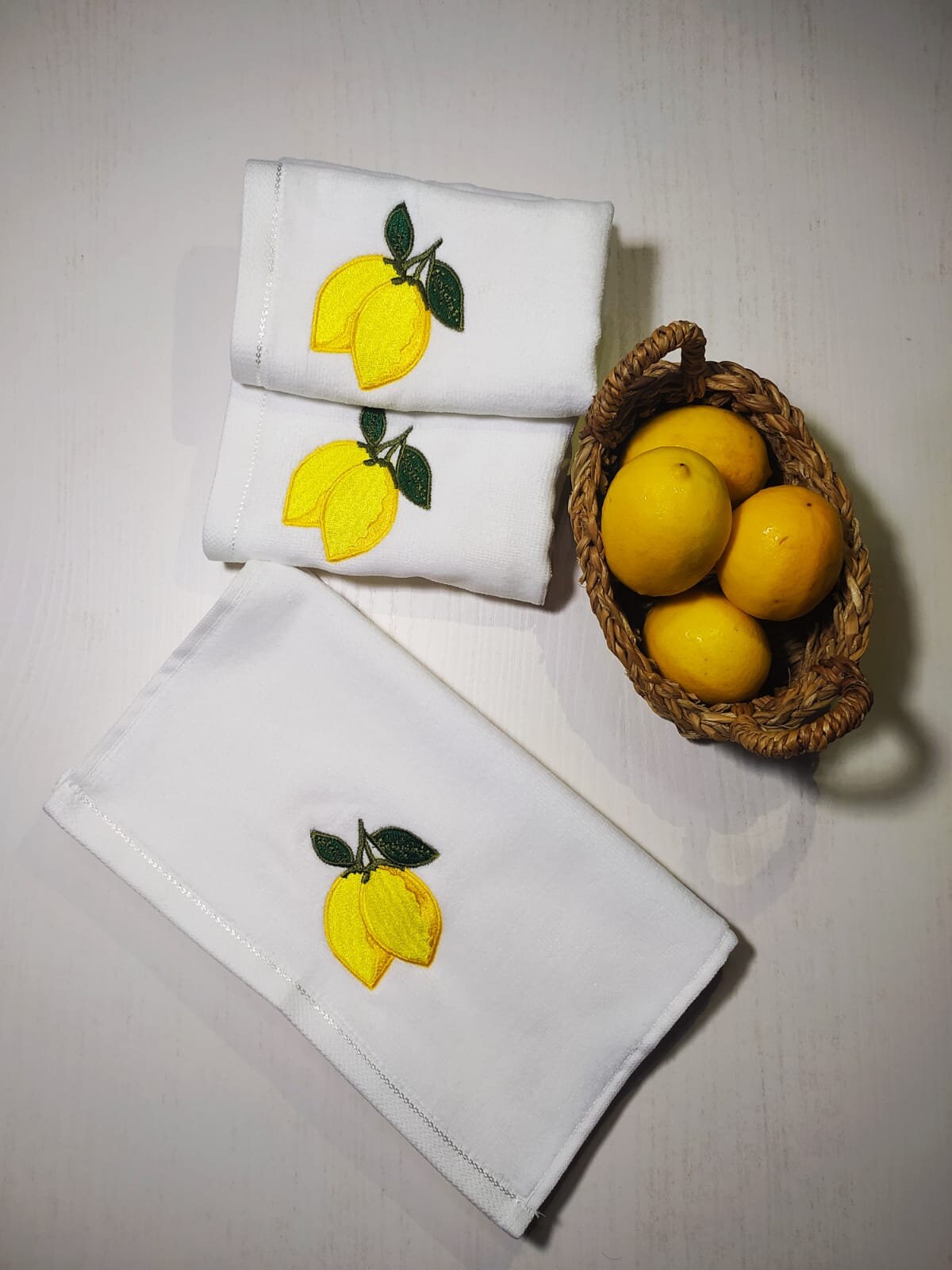 3 Pack Lemon-embroidered Towel. Highly Absorbent-quick Dry Terry Velour Fingertip Towel. Kitchen ...