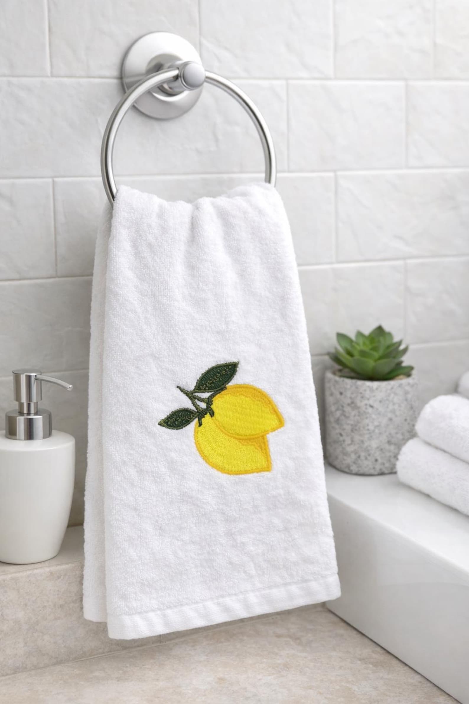 3 Pack Lemon-embroidered Towel. Highly Absorbent-quick Dry Terry Velour ...