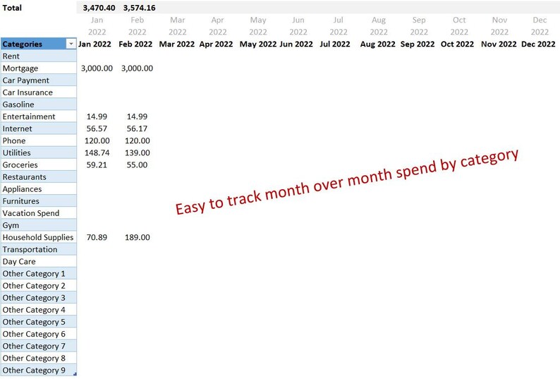 Roommates Couples and Household Expense Split Spreadsheet by Month ...