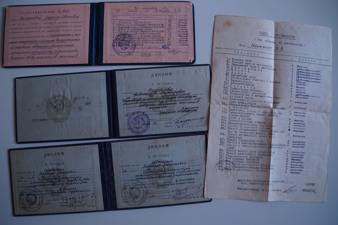 USSR Russia 1950-60 Three Diplomas of Secondary Technical Education ...
