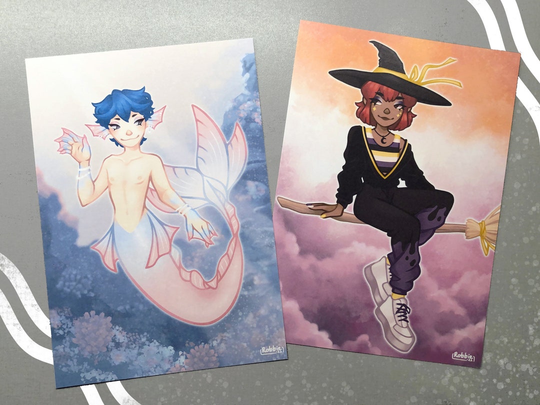 Mermaid & Witch Art Prints, Transgender and Nonbinary Original Characters A4 or A5 - Etsy