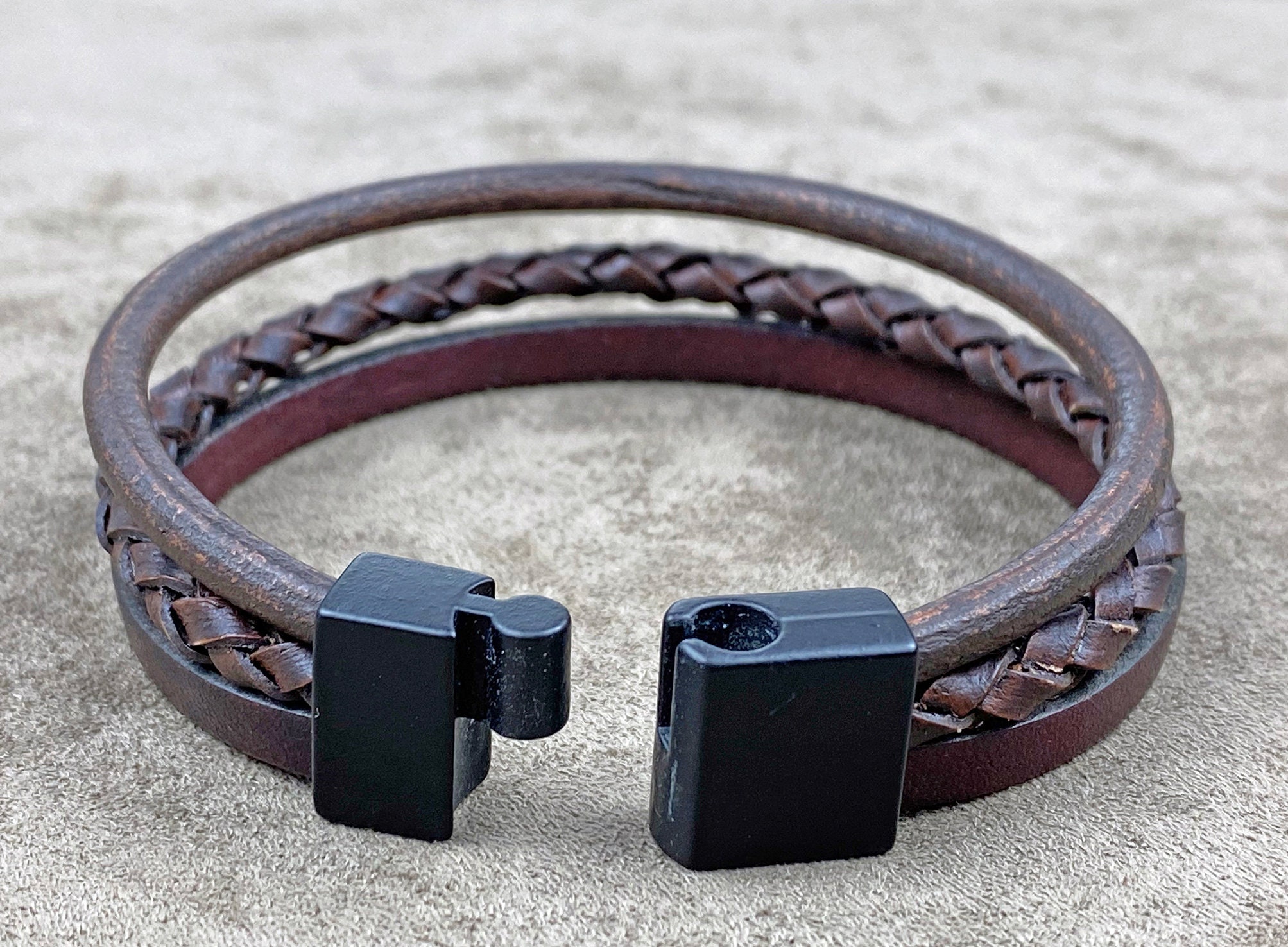 Multilayer Bracelet Set for Men, Braided Leather Stack Bracelet ...
