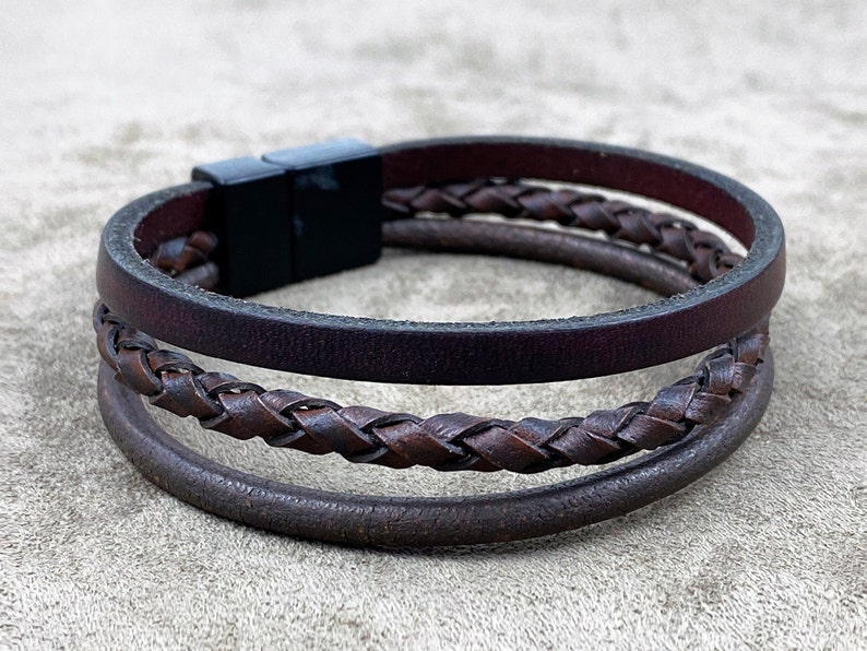 Multilayer Bracelet Set for Men, Braided Leather Stack Bracelet ...